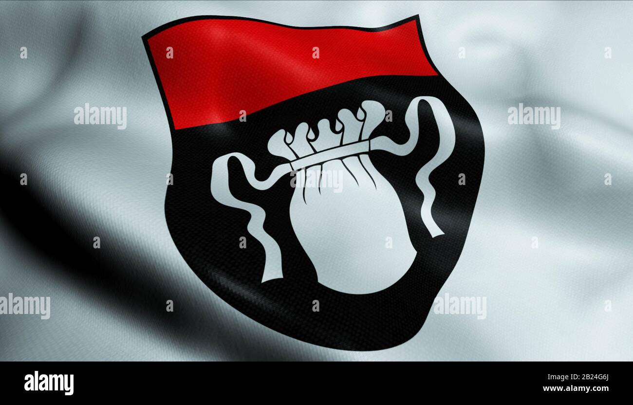 3D Illustration of a waving coat of arms flag of Bad Sackingen (Germany ...