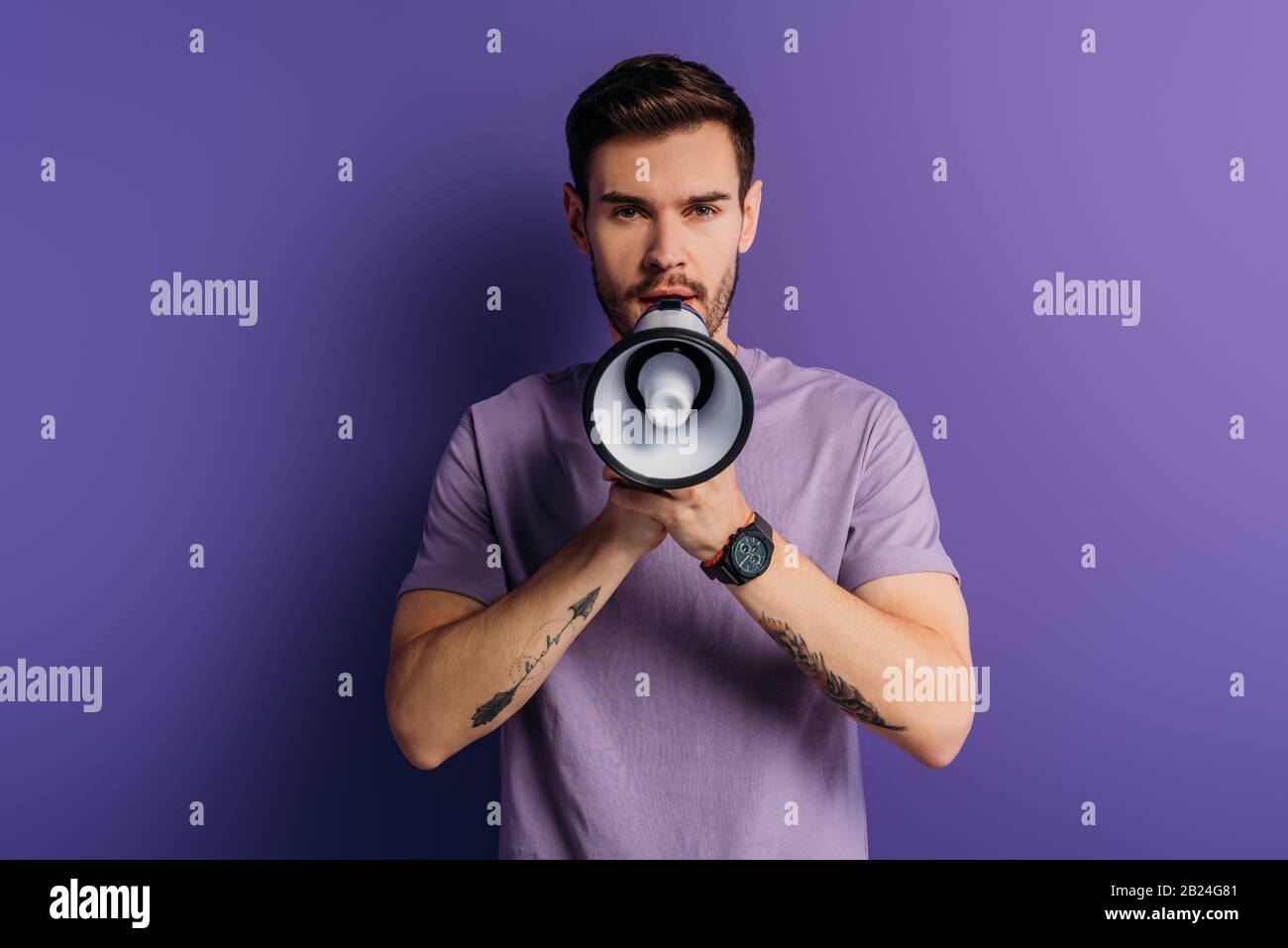 Man speaking in megaphone hi-res stock photography and images - Alamy