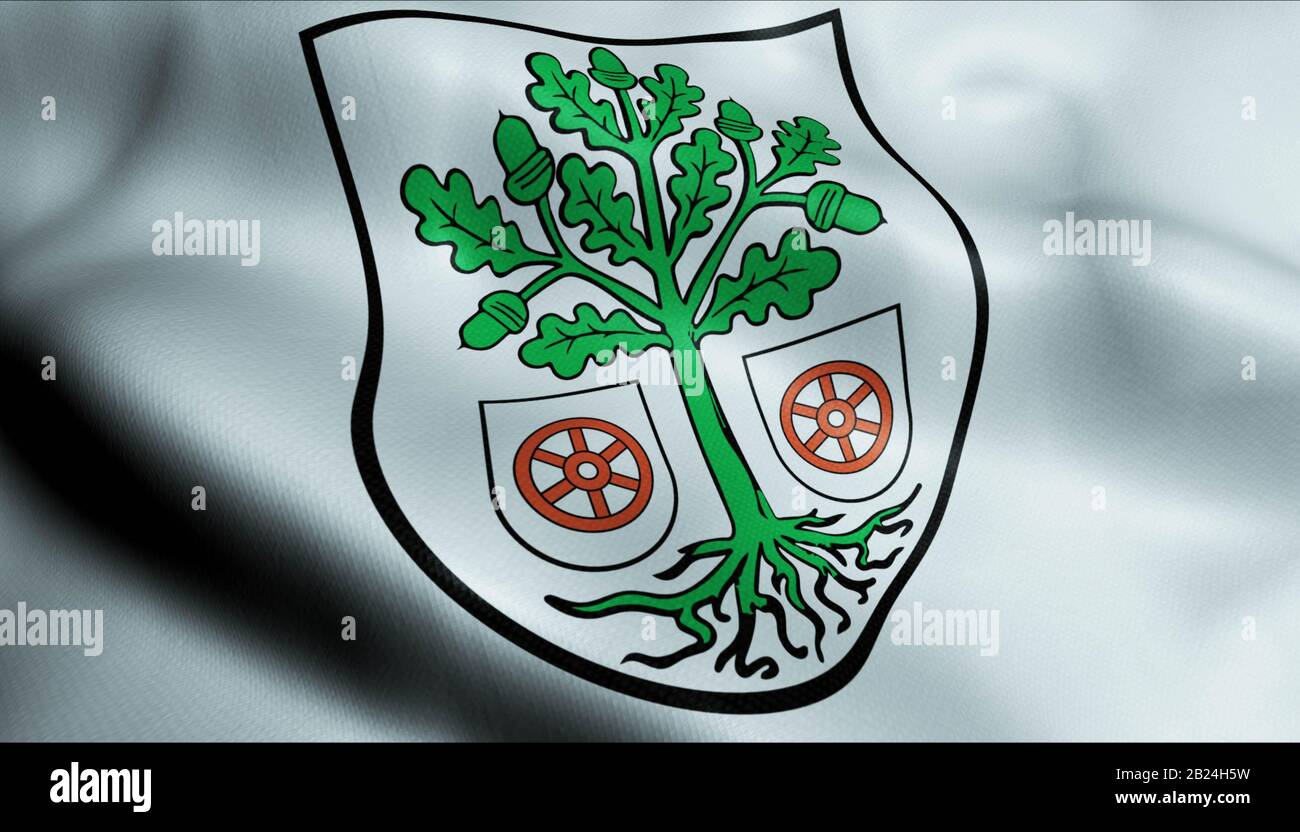 3D Illustration of a waving coat of arms flag of Bad Freienwalde ...