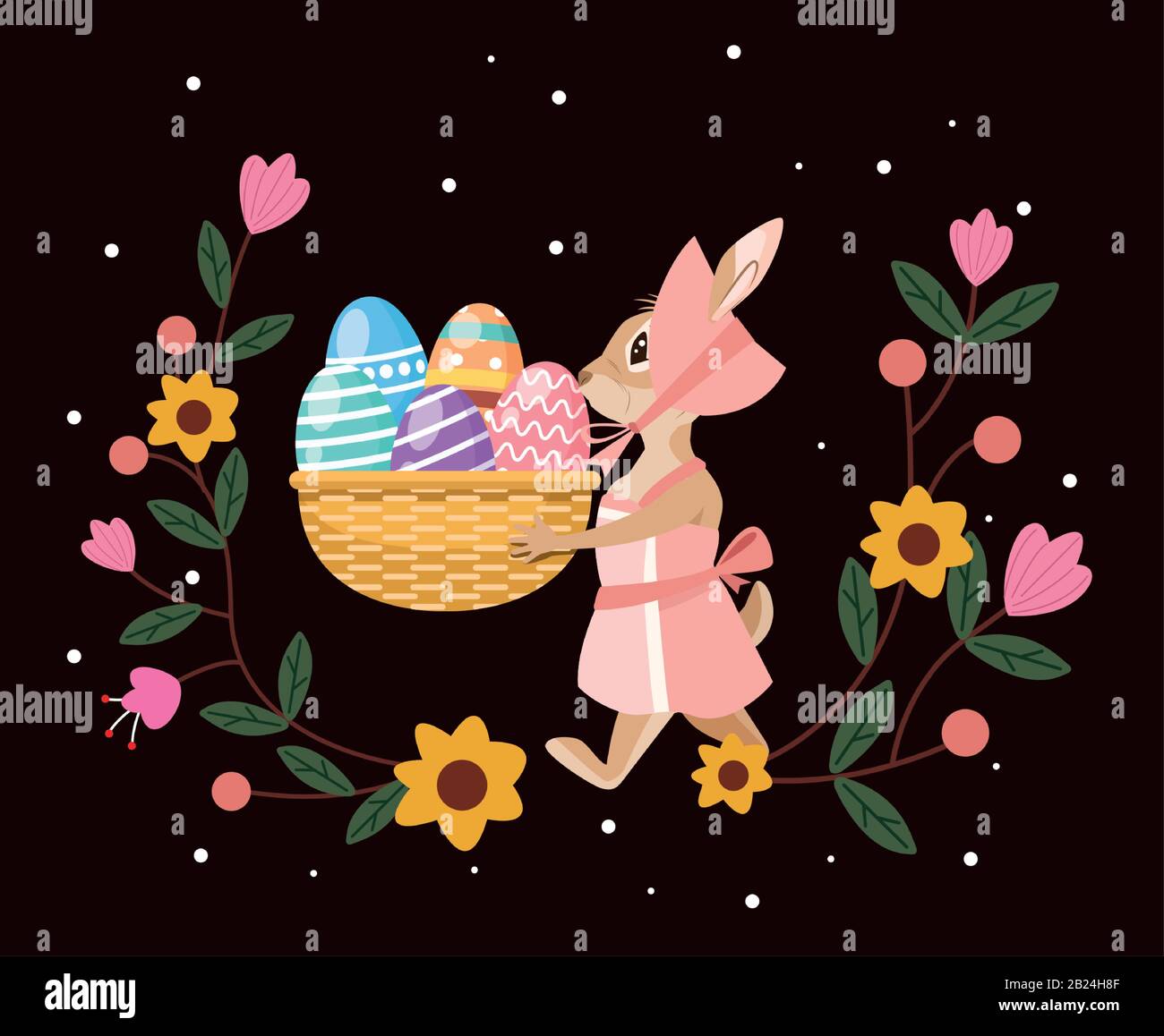 happy easter card with female rabbit and eggs painted in basket Stock ...