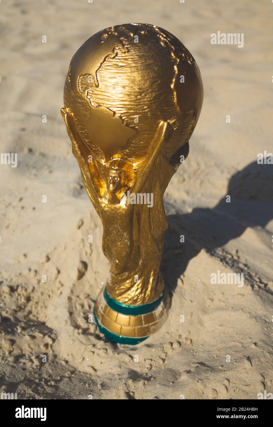 May 30, 2019. Doha, Qatar. FIFA World Cup trophy on sand. FIFA World ...