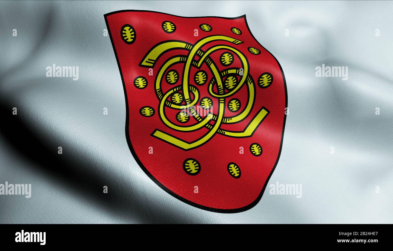 3D Illustration of a waving coat of arms flag of Bad Bentheim (Germany ...