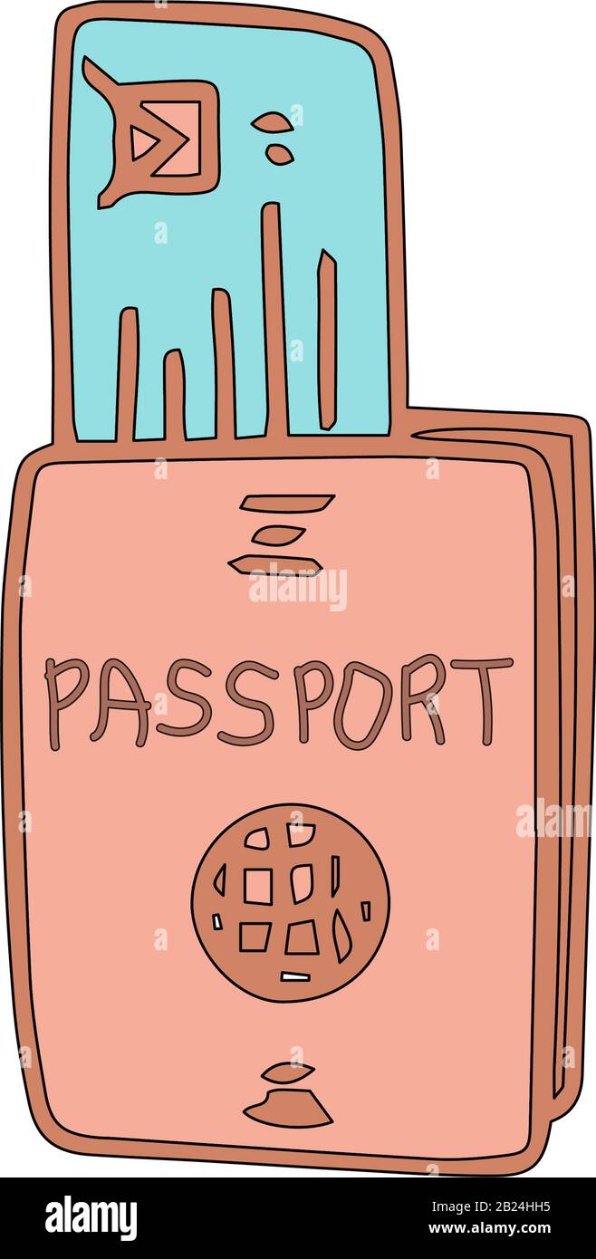 Passport id with checked ticket in cartoon style isolated on white ...