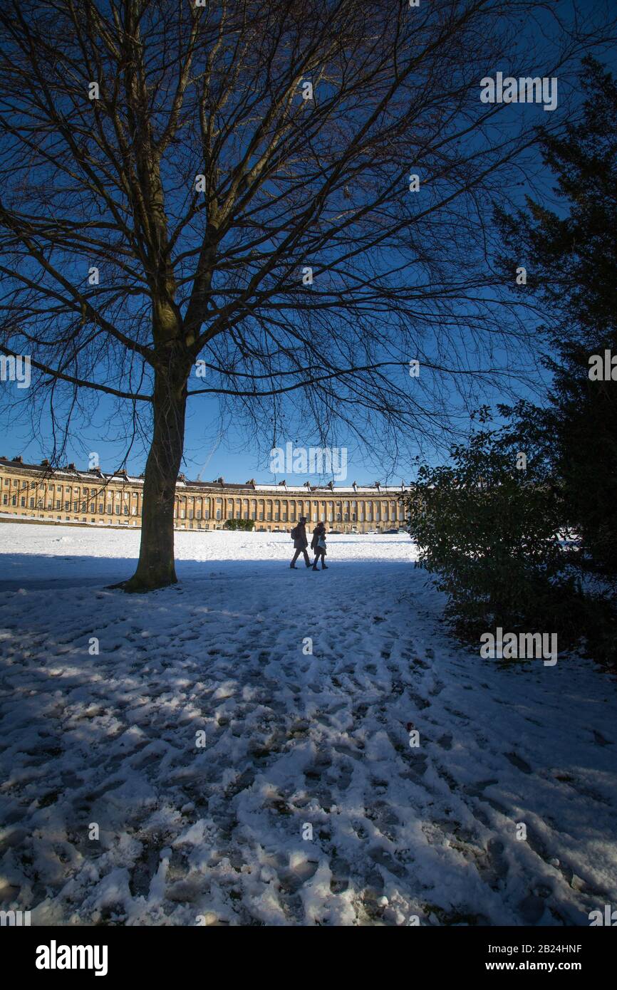 The Royal Crescent in Winter Snow, Bath UK Stock Photo - Alamy