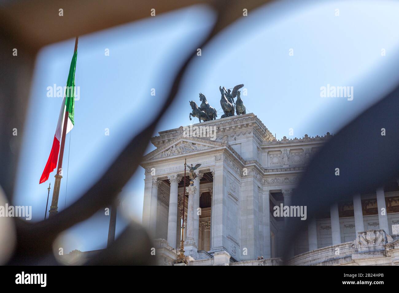 The Italian flag on Venice Square on the altar of the Motherland ...
