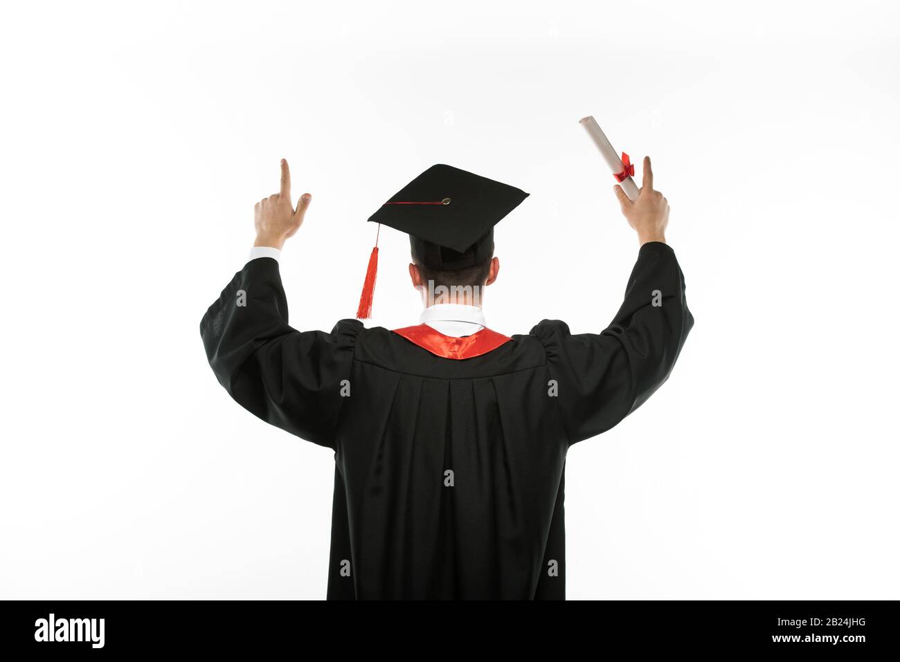Back view of man holding diploma isolated on white Stock Photo - Alamy