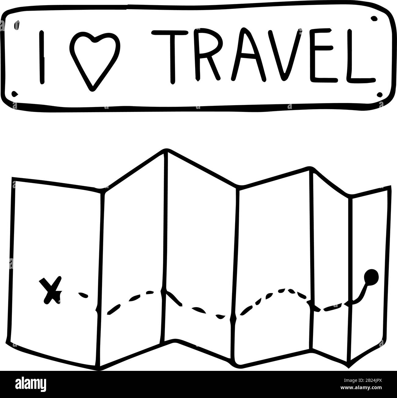 Travel map and name plate I love to travel. Map route for tourist ...