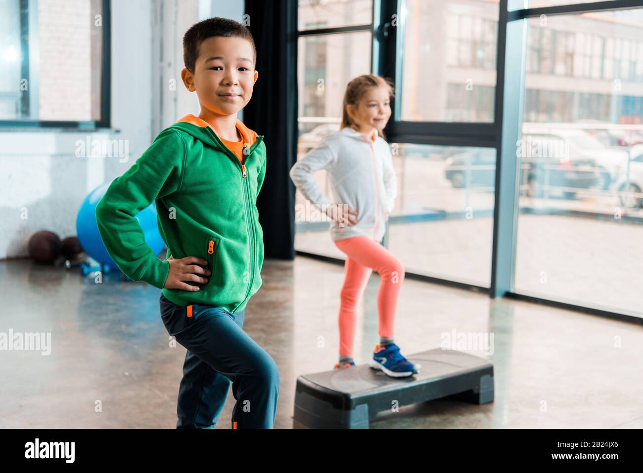 Two kids doing sport in hi-res stock photography and images - Alamy