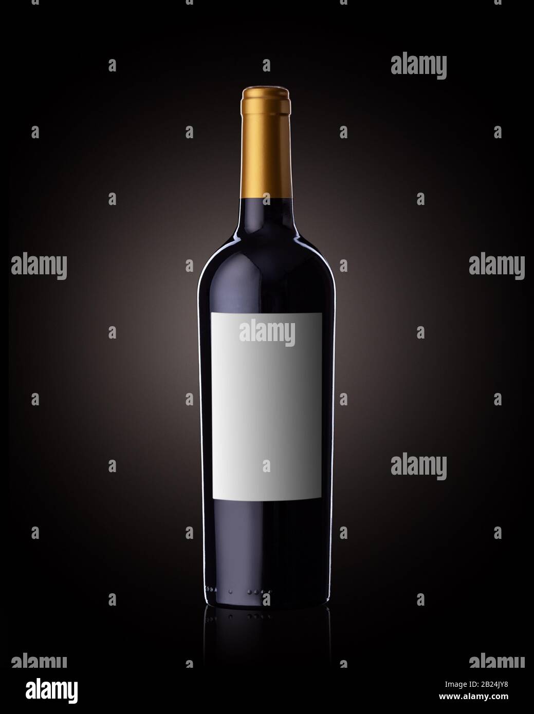A bottle of red wine on a black background, with a clear label Stock ...