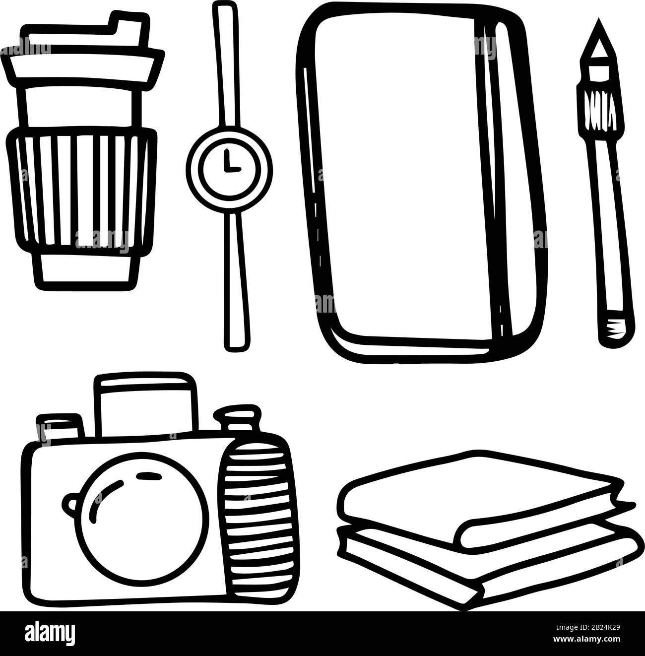 Set of creative artist freelance photographer in doodle style isolated ...