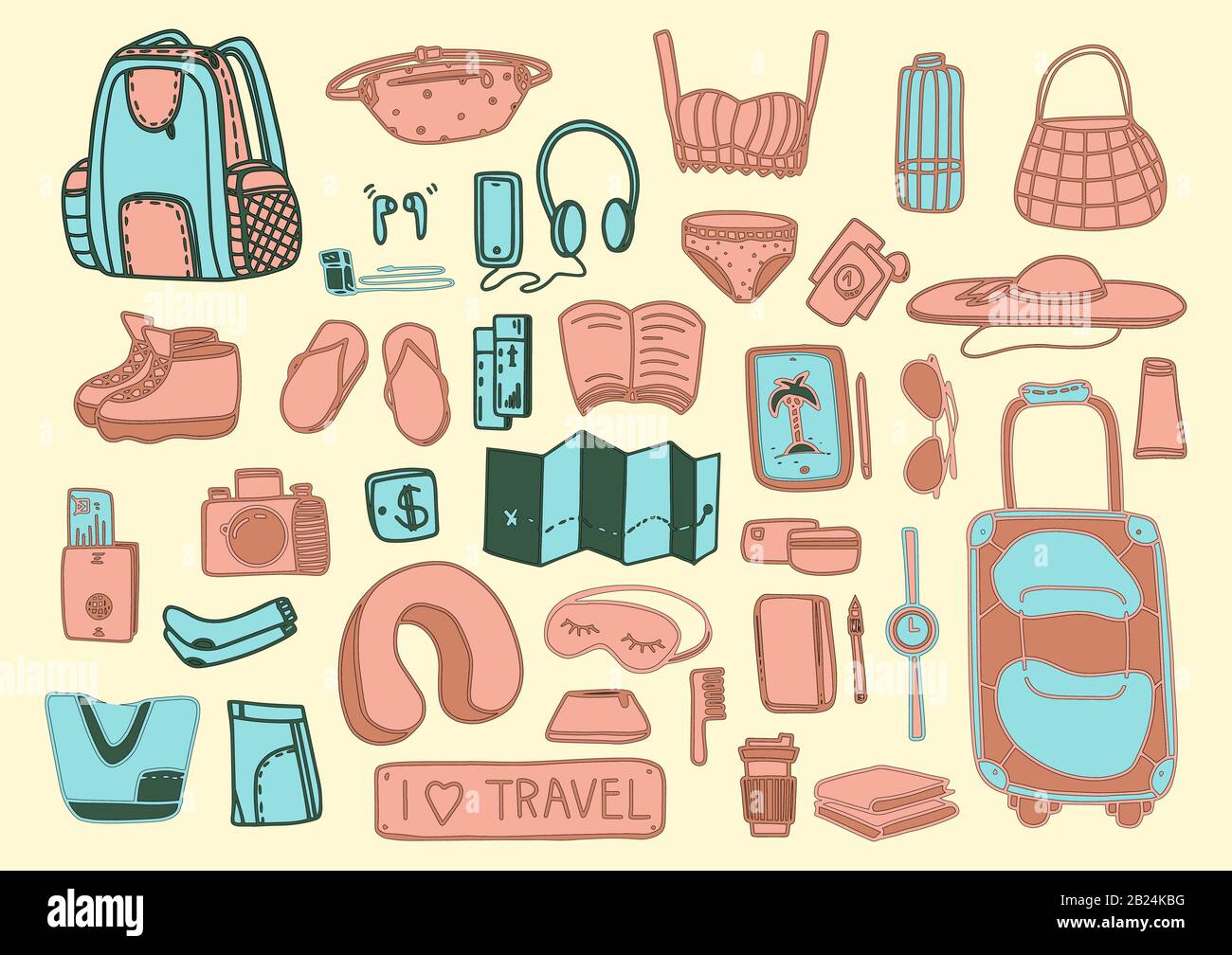 Big cute set of travel in cartoon style. Vector illustration.Tourism ...