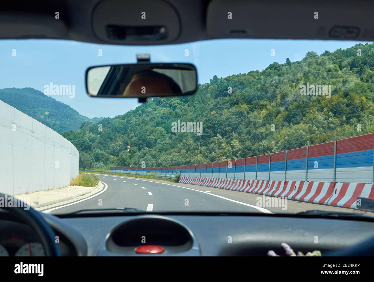 Driving a car on a asphalt highway through a gorge in Serbia Stock ...