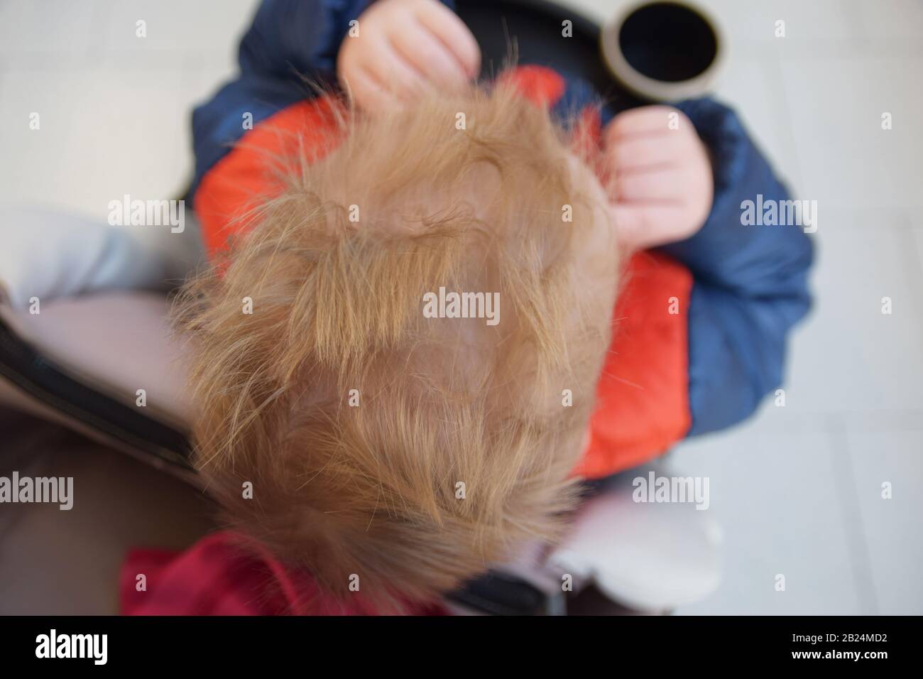 Fashion style hair on the head of the little boy. Top view Stock Photo ...