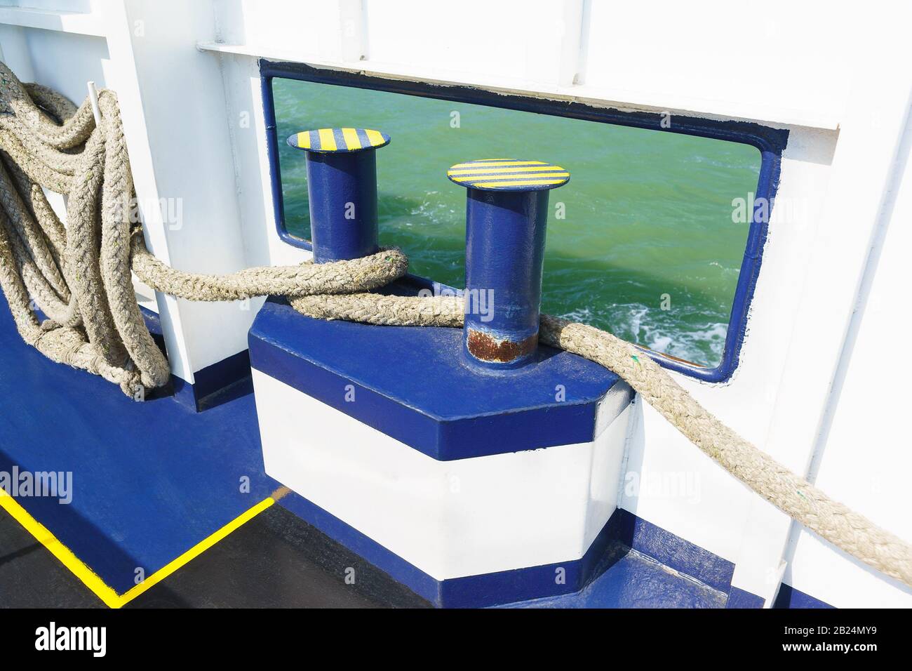 Mooring ropes for attaching the ship to the berth, mooring barrels and ...