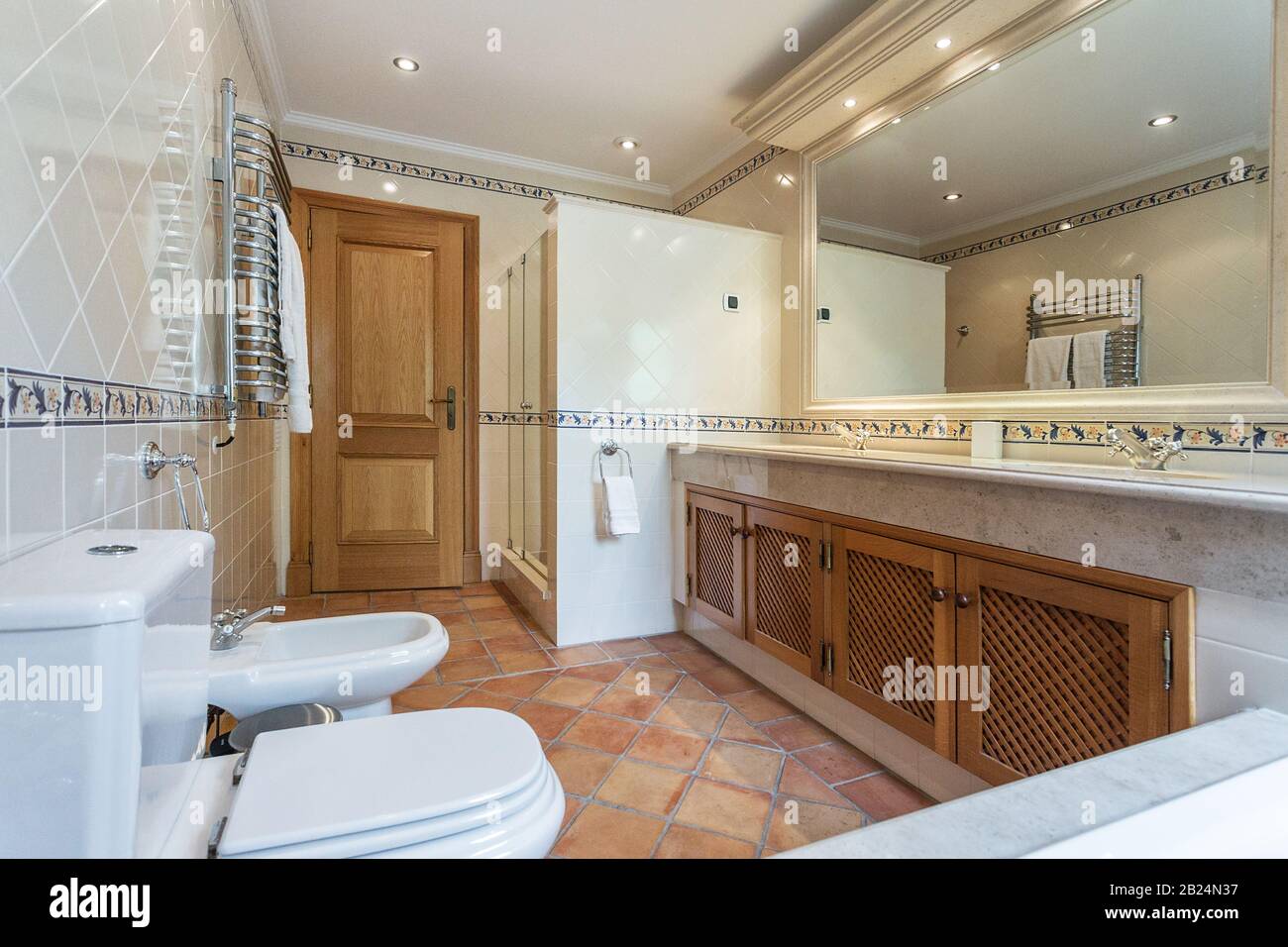 Modern toilet with bathtub and beautiful decor Stock Photo - Alamy