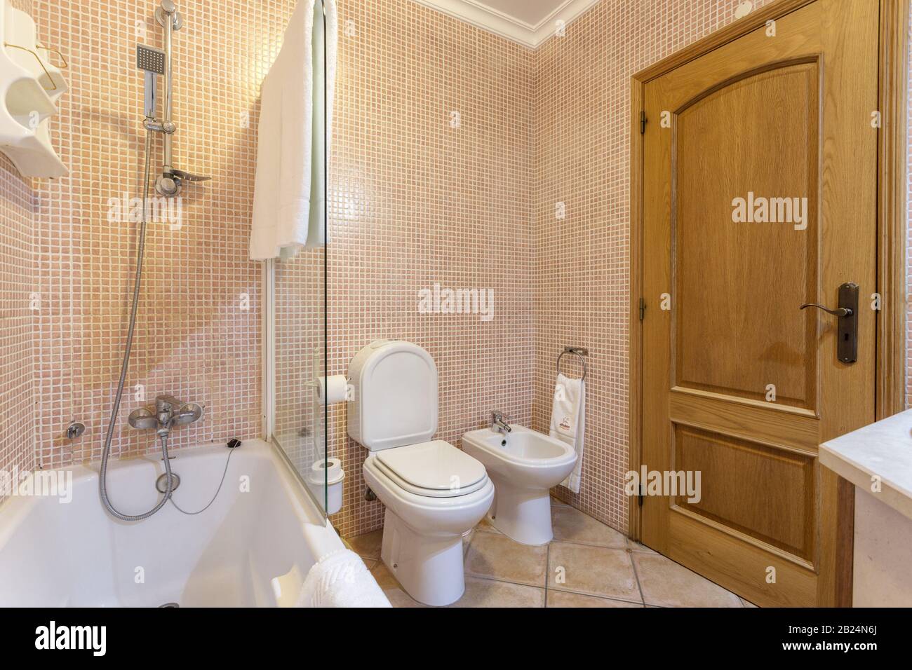 Modern toilet with bathtub and beautiful decor Stock Photo - Alamy