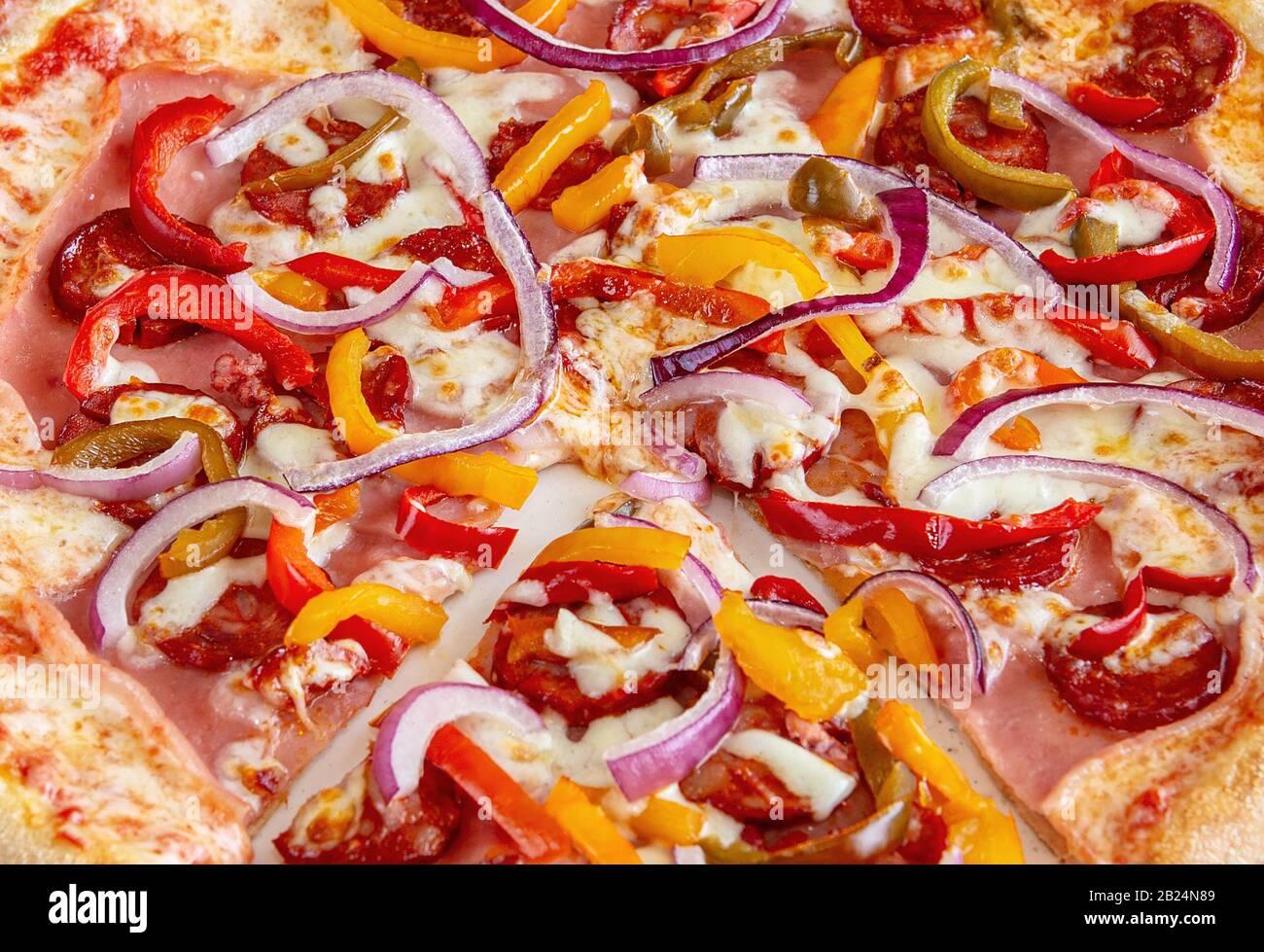 Italian pizza on top, close-up for backgrounds Stock Photo - Alamy