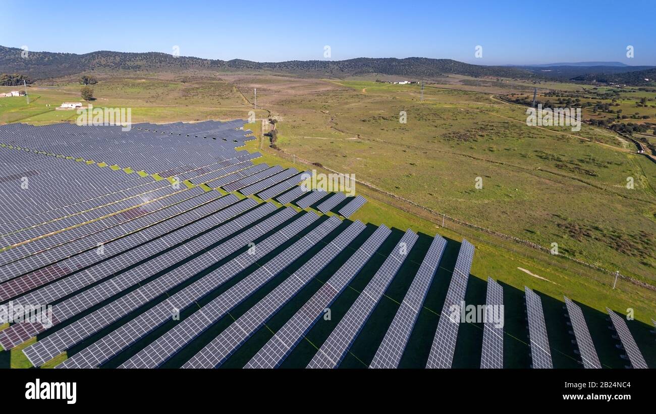 Aerial. Photovoltaic panels to produce electricity in Spain Stock Photo ...