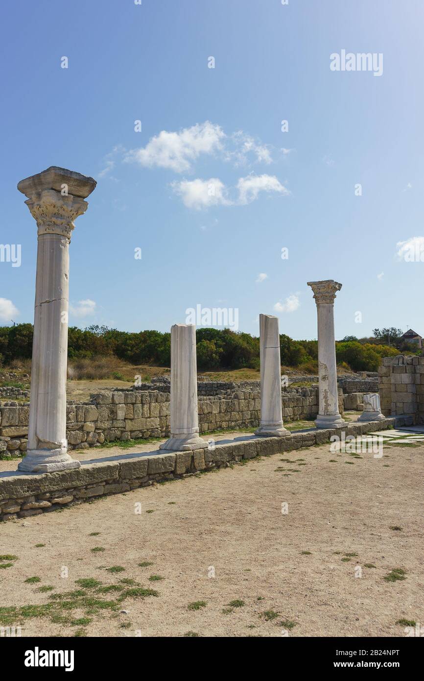 Marble columns of ancient Greek Basilica of the VI-X centuries in ...