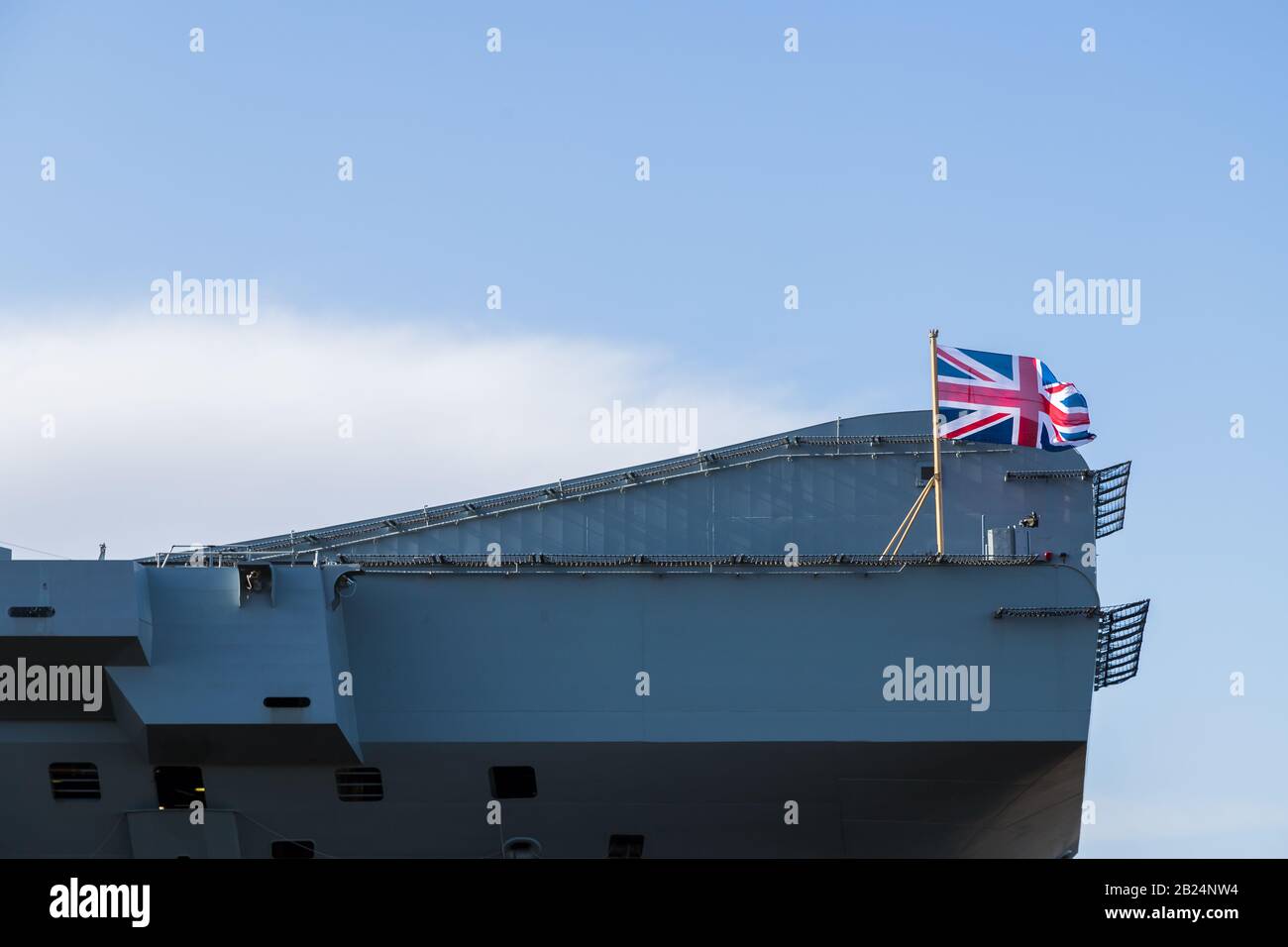 Ski ramp on HMS Prince of Wales seen on the River Mersey in Liverpool ...