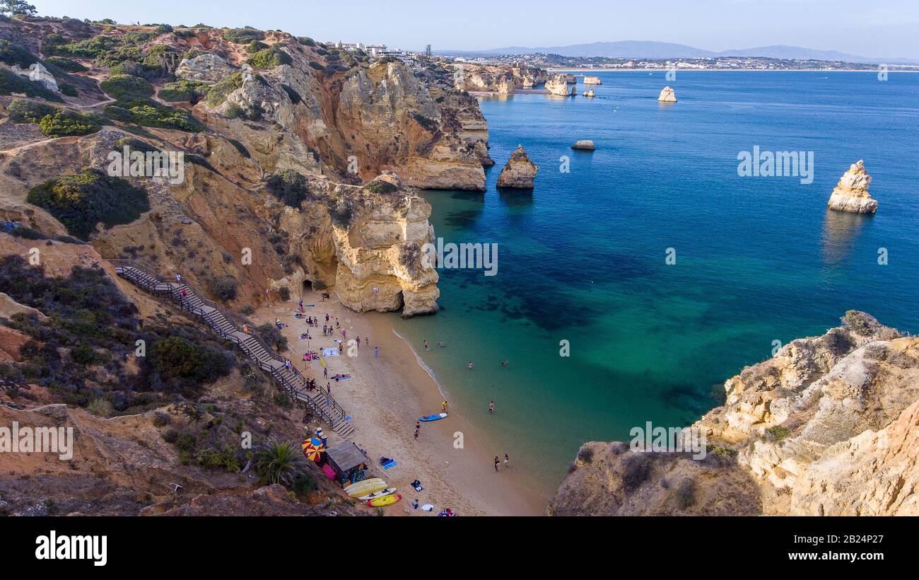 Aerial. Beautiful views of beaches of Lagos Town, from the sky ...