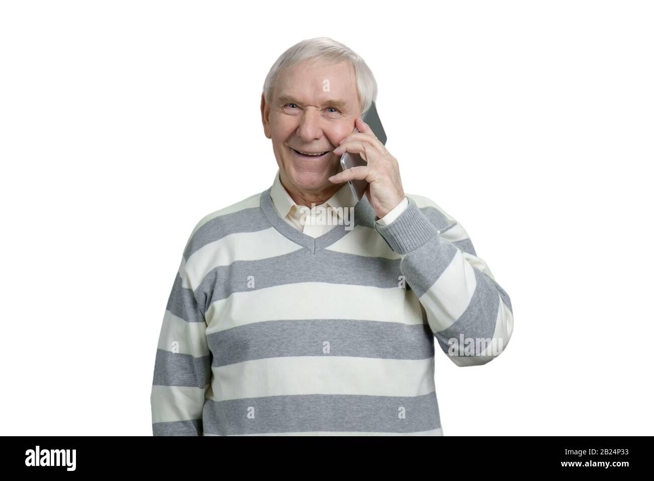 Happy old man talking on phone Stock Photo - Alamy