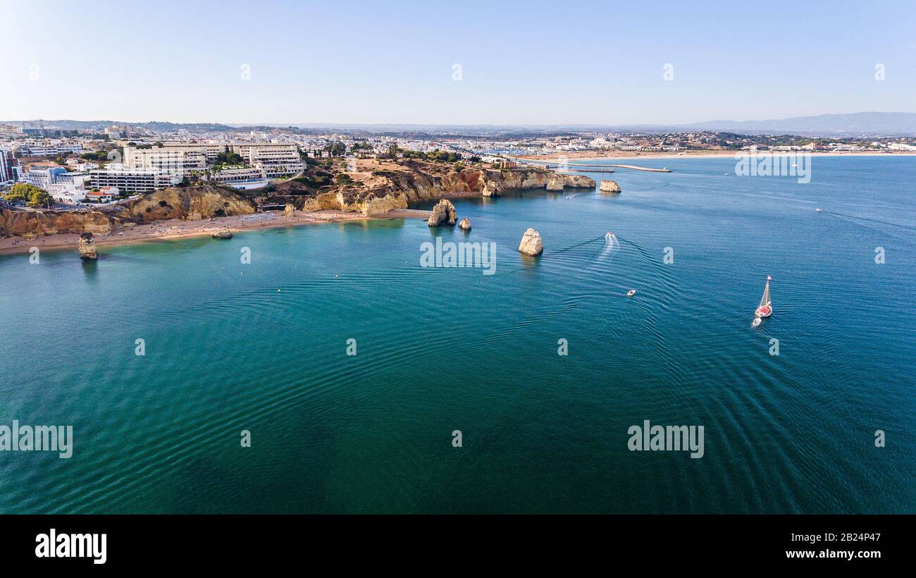 Aerial. Beautiful views of beaches of Lagos Town, from the sky ...