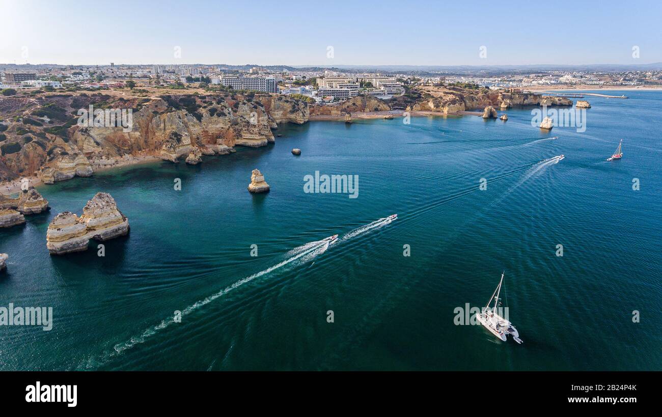 Aerial. Beautiful views of beaches of Lagos Town, from the sky ...