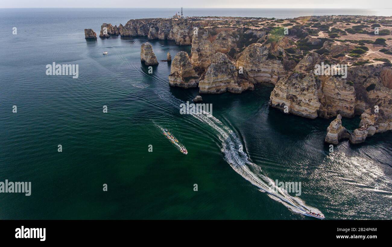 Aerial. Beautiful views of beaches of Lagos Town, from the sky ...