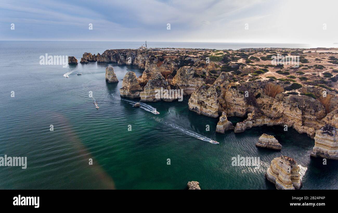 Aerial. Beautiful views of beaches of Lagos Town, from the sky ...