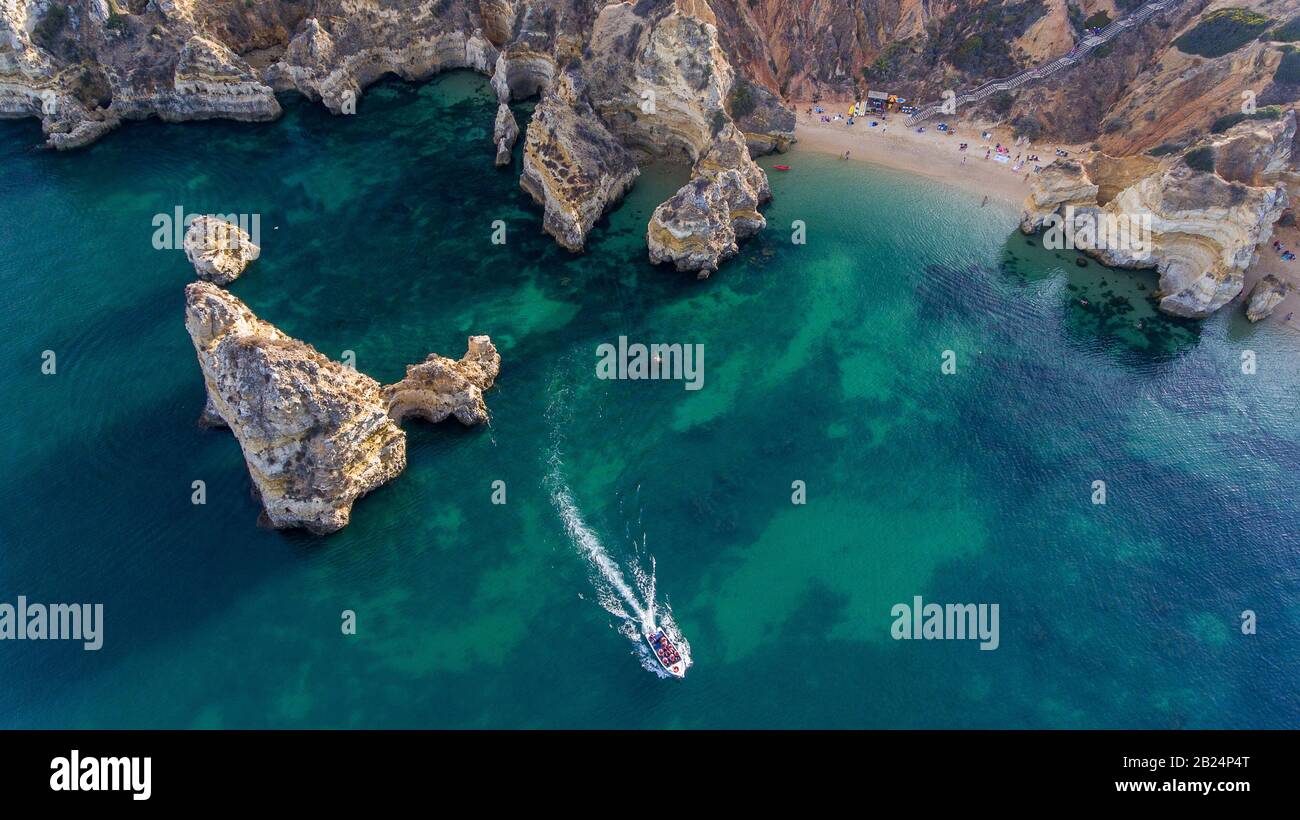 Aerial. Beautiful views of beaches of Lagos Town, from the sky ...