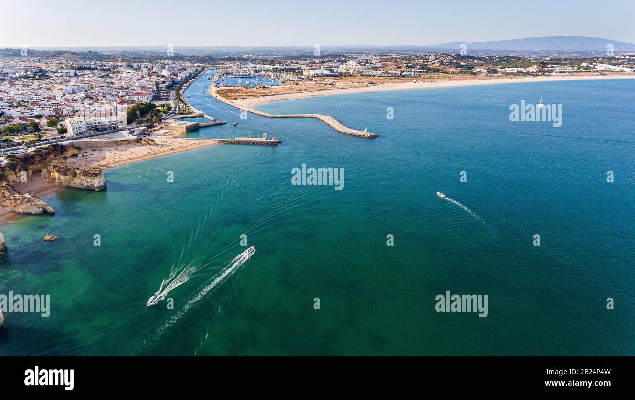 Aerial. Beautiful views of beaches of Lagos Town, from the sky ...