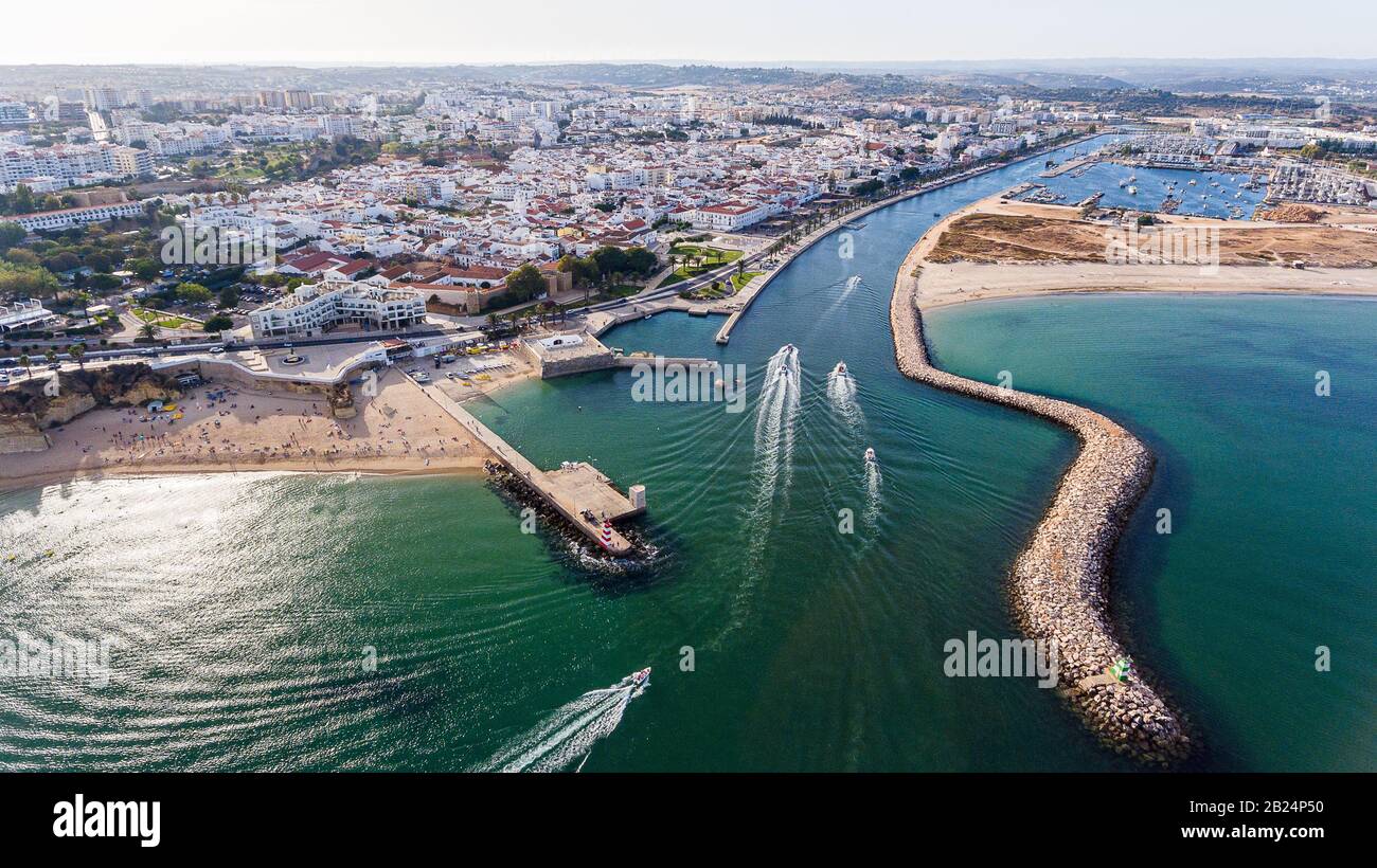 Aerial. Beautiful views of beaches of Lagos Town, from the sky ...