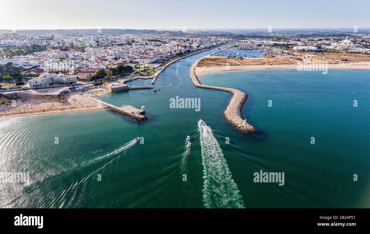 Aerial. Beautiful views of beaches of Lagos Town, from the sky ...