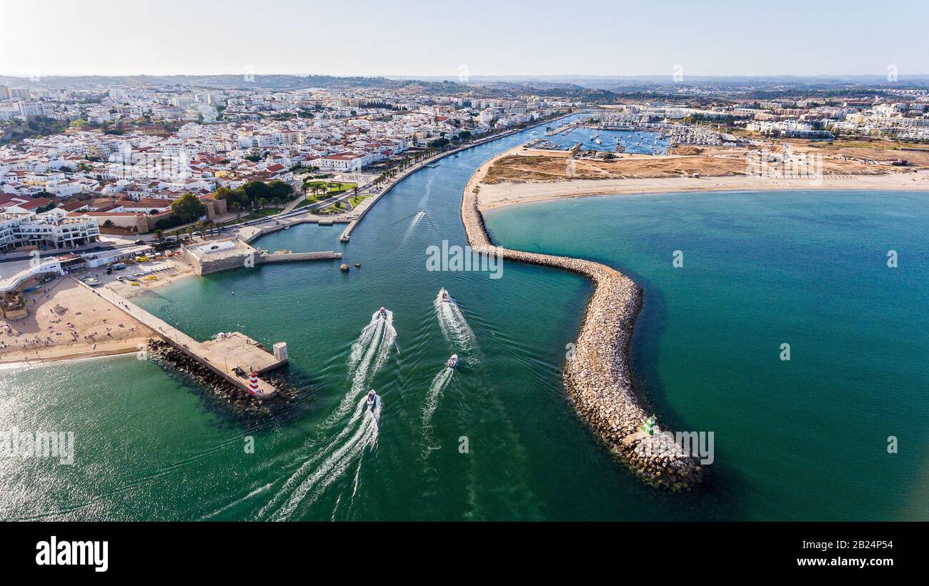 Aerial. Beautiful views of beaches of Lagos Town, from the sky ...