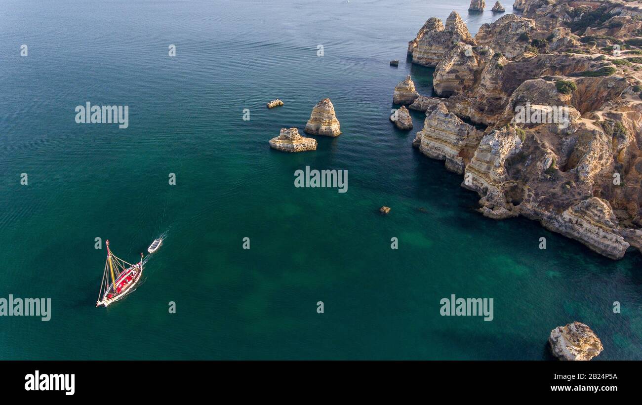 Aerial. Beautiful views of beaches of Lagos Town, from the sky ...