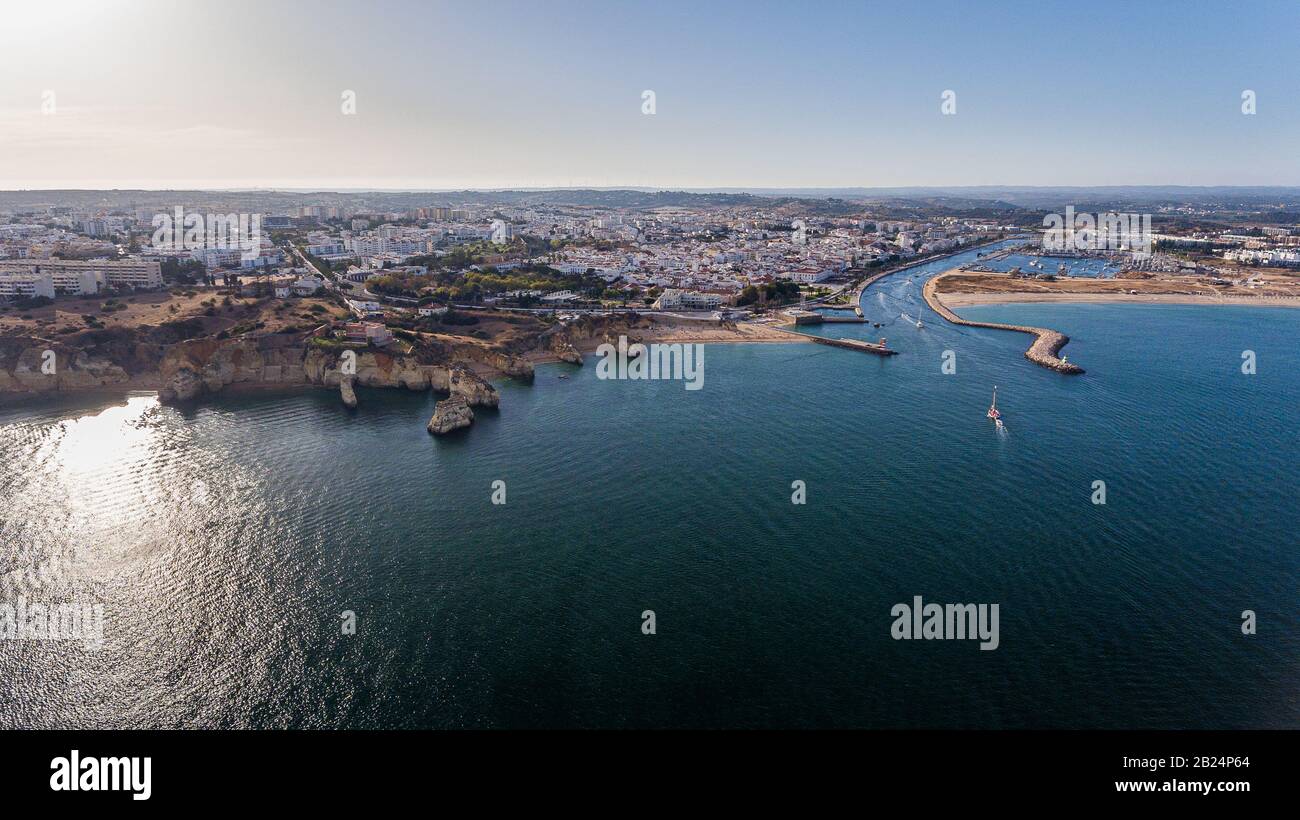 Aerial. Beautiful views of beaches of Lagos Town, from the sky ...