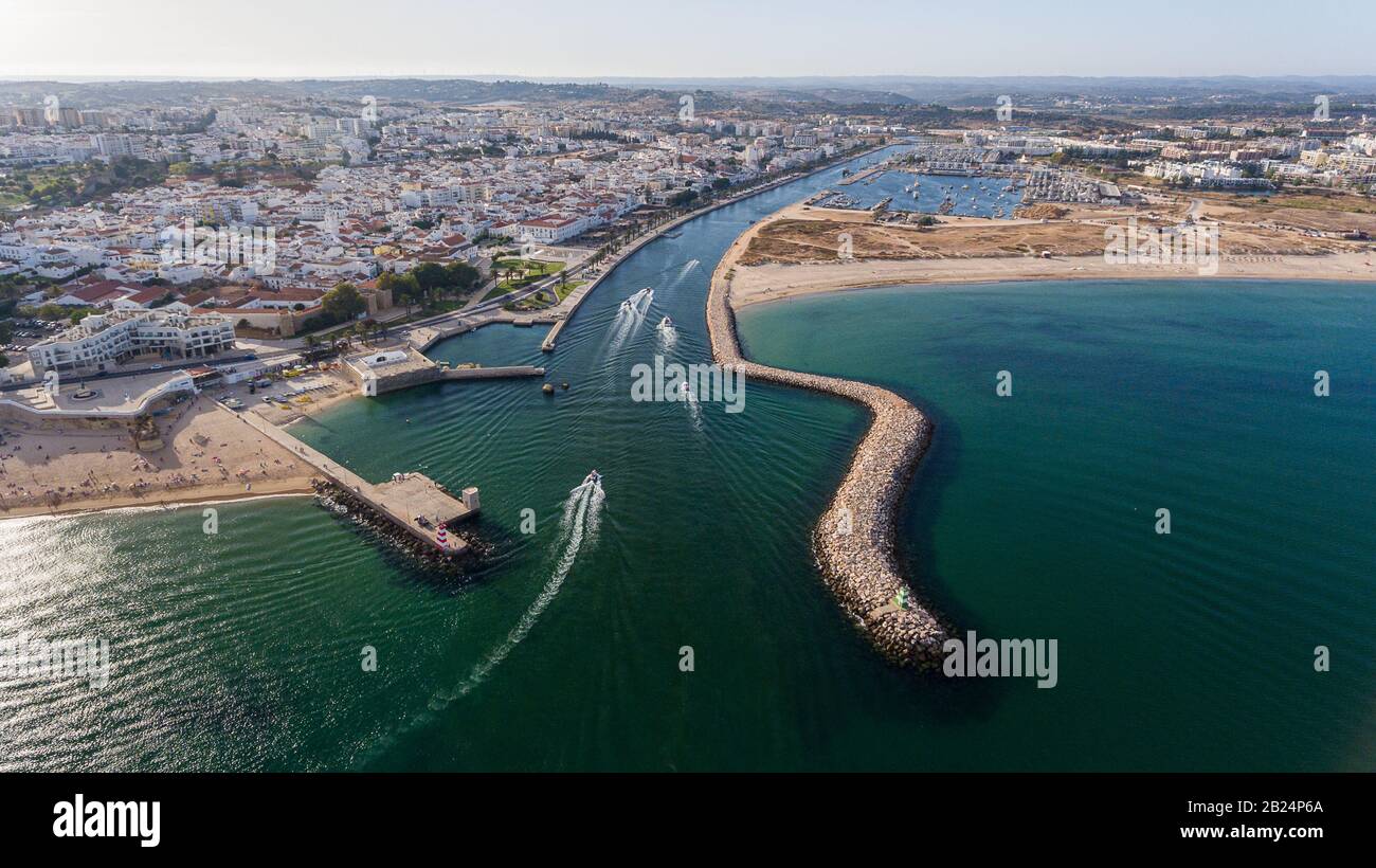 Aerial. Beautiful views of beaches of Lagos Town, from the sky ...