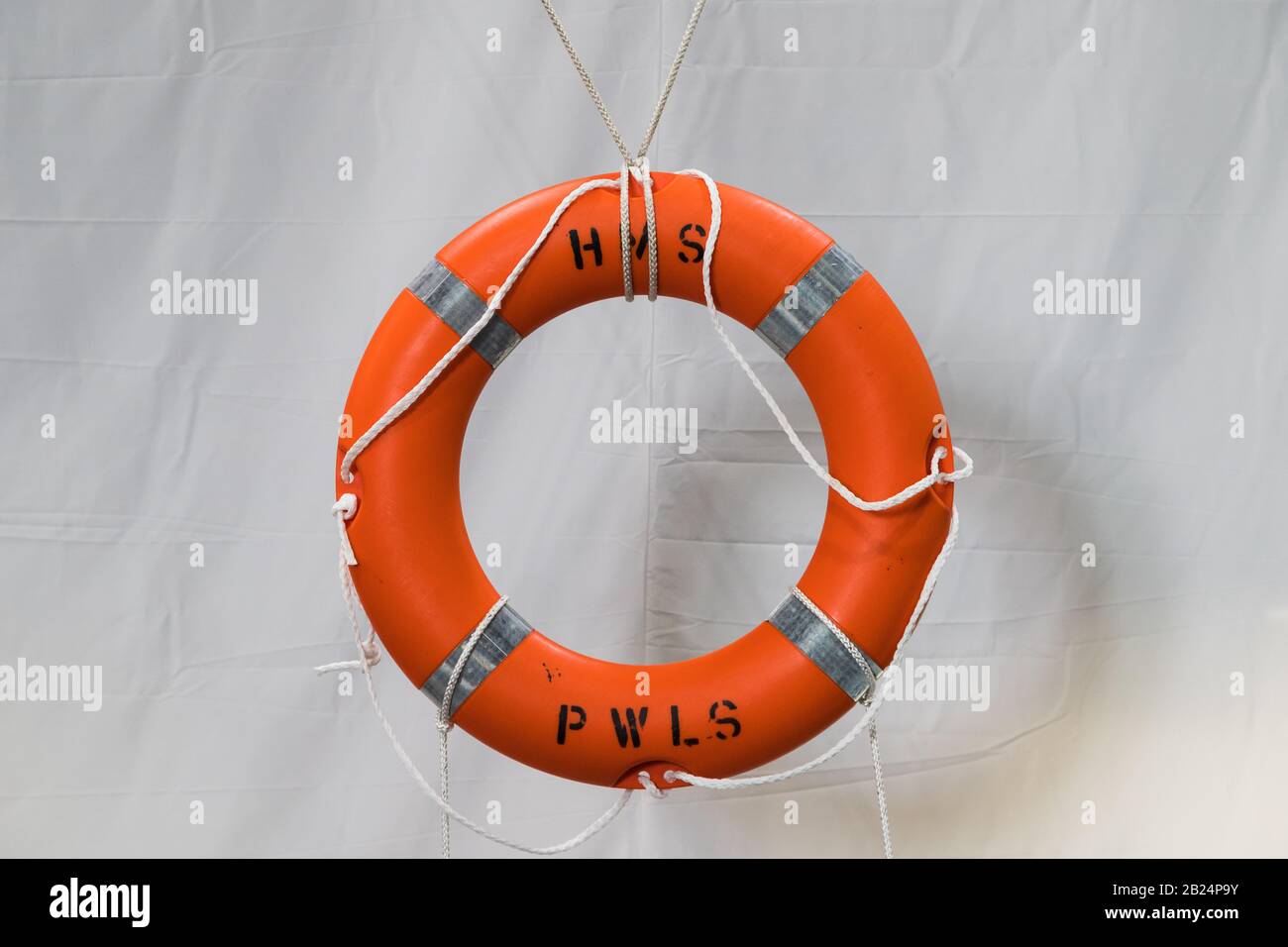 Life ring on HMS Prince of Wales seen on the River Mersey in Liverpool ...