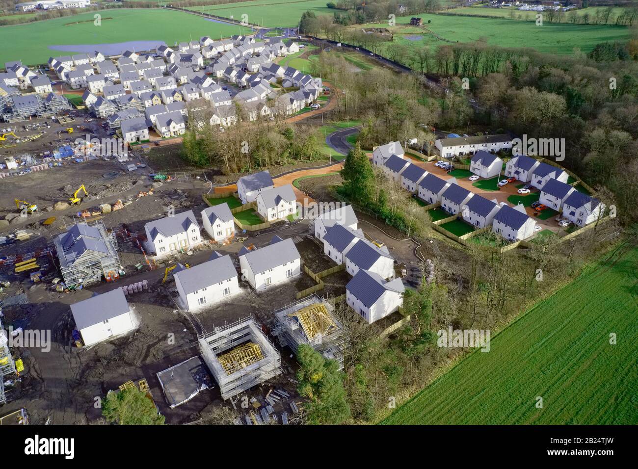 New private housing development construction in rural countryside ...
