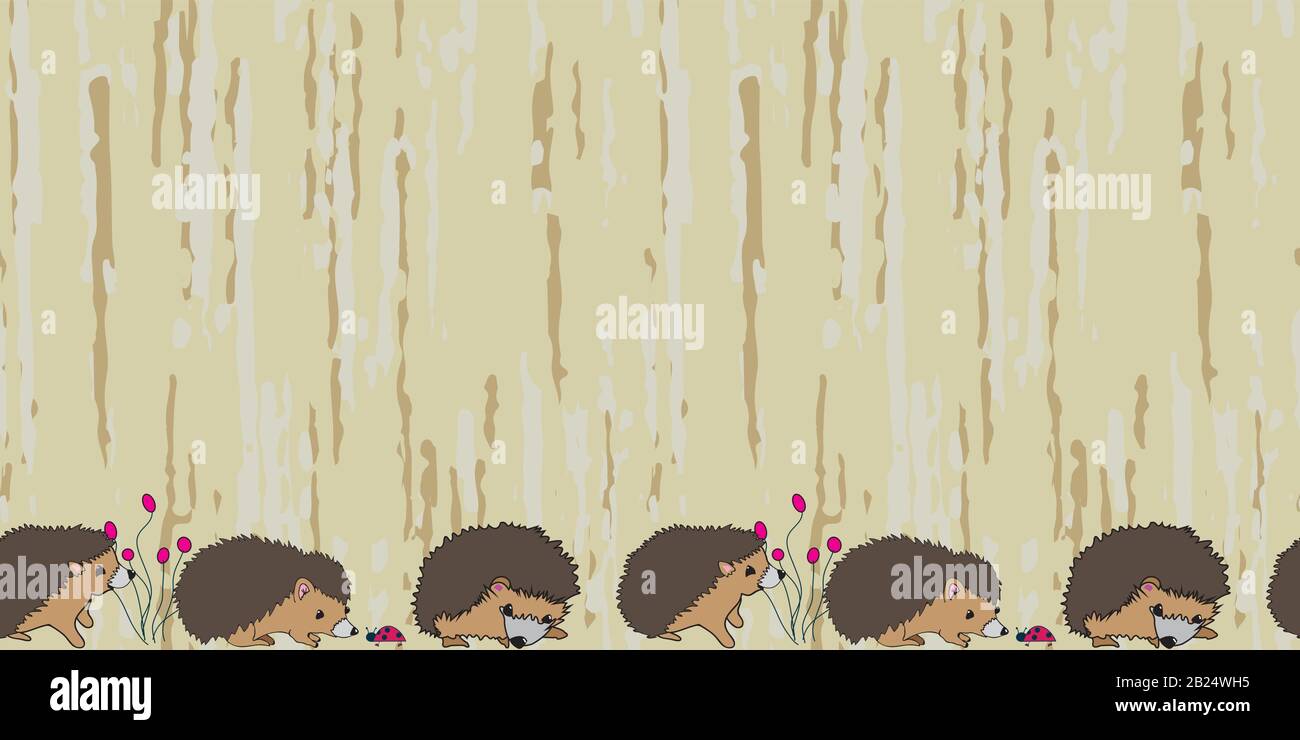 Curious hedgehogs border, seamless vector pattern illustration Stock ...