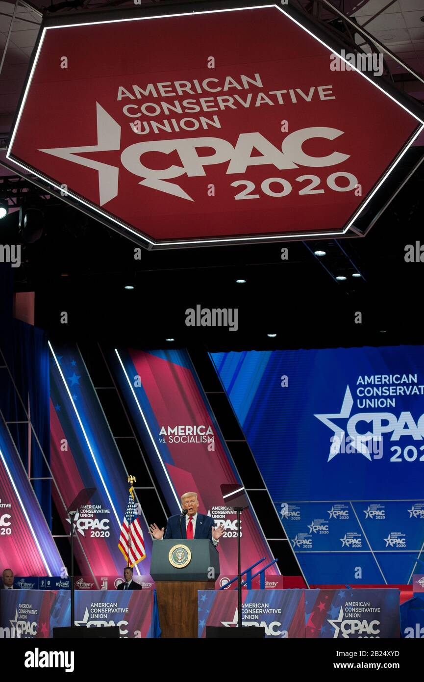 President Donald Trump delivers his speech at CPAC 2020 at the Gaylord ...