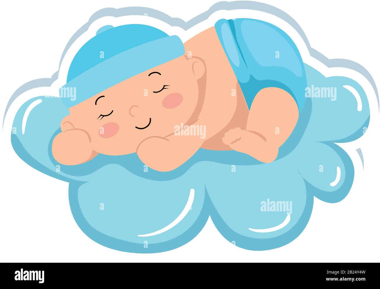 cute little baby boy sleeping in cloud isolated icon Stock Vector Image ...