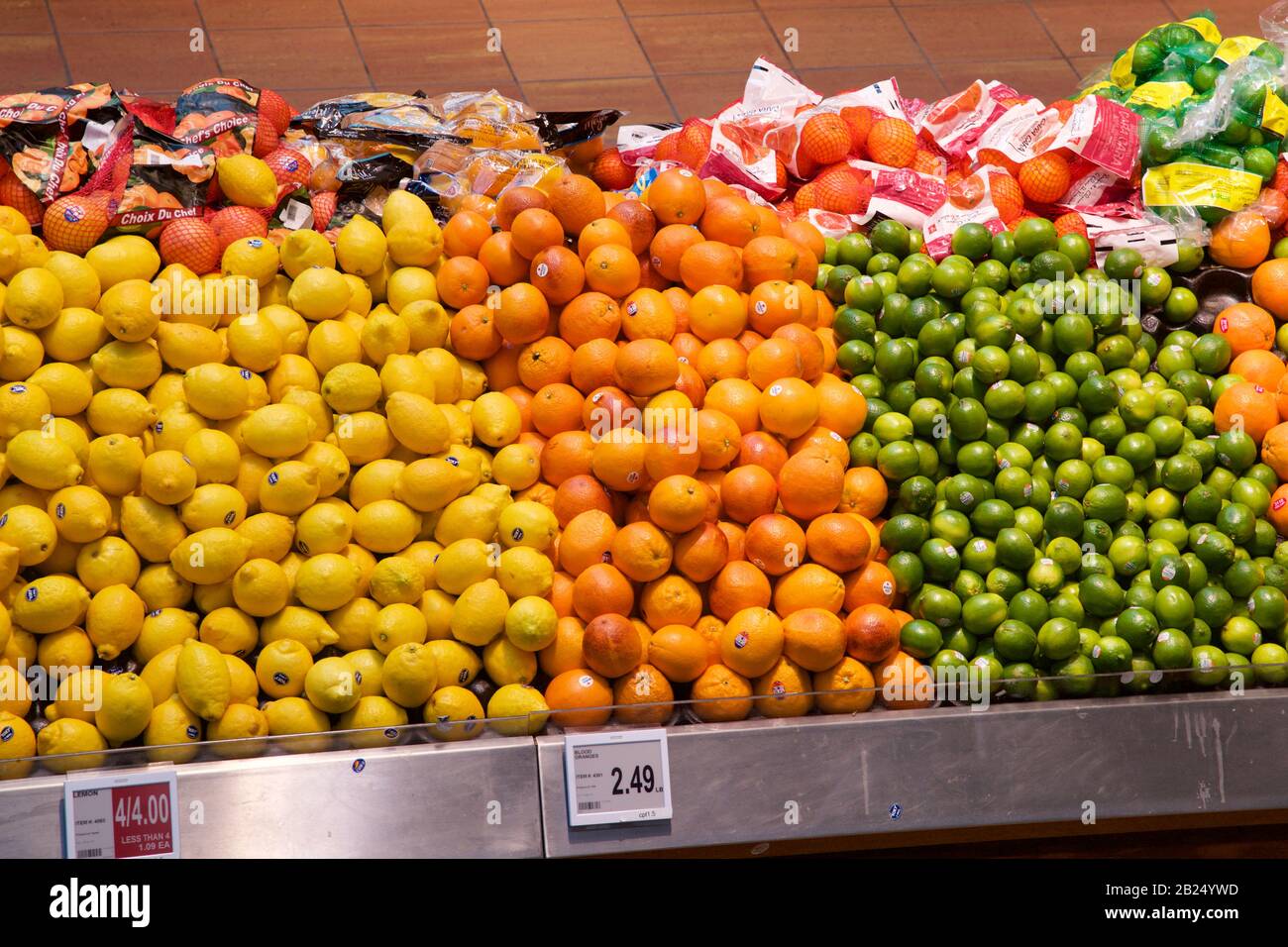 Fruits display on the aisle on super market ( Toronto, Canada Stock ...