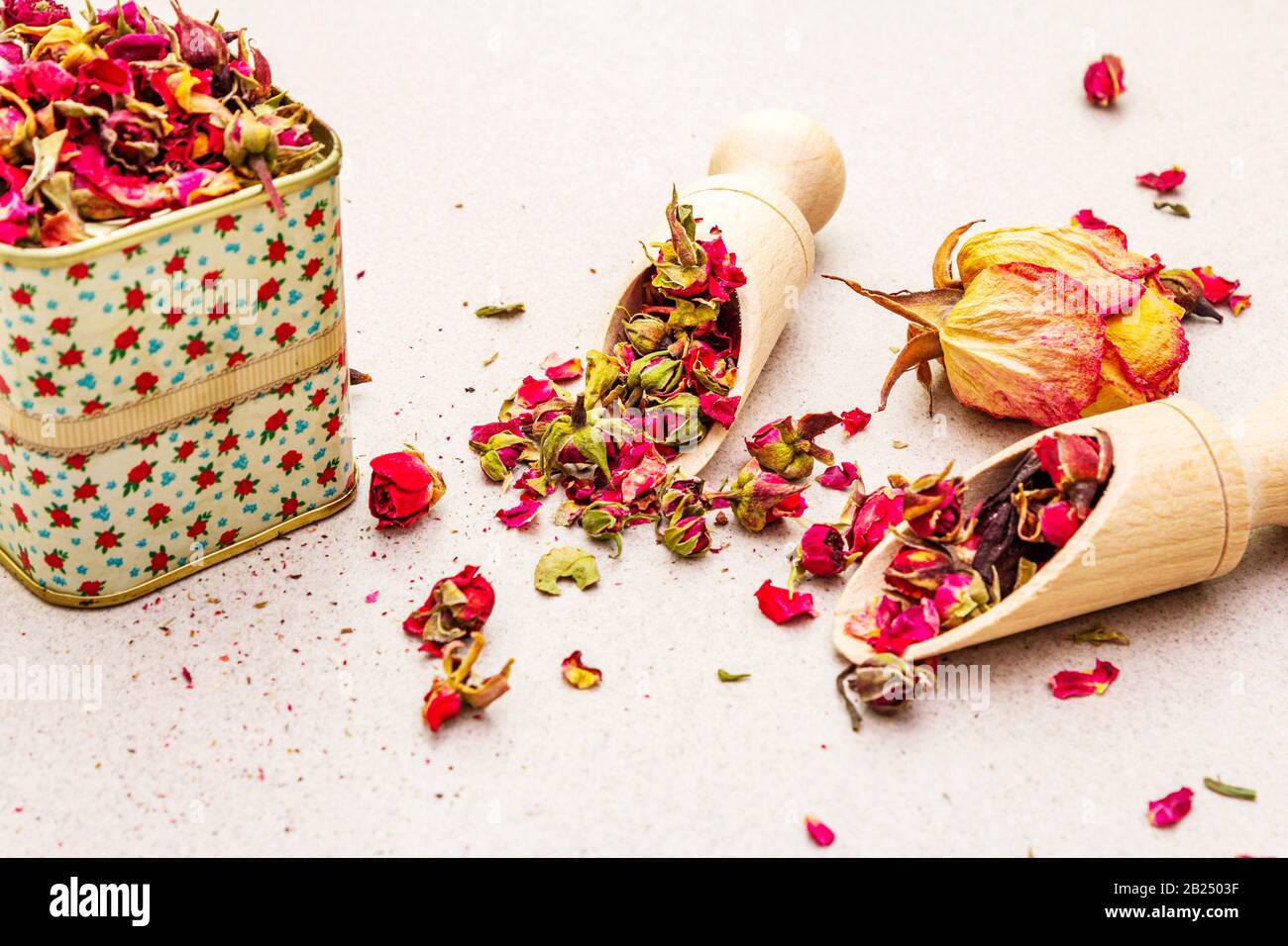 Traditional Turkish tea from rosebuds. Fragrant petals and flowers in ...