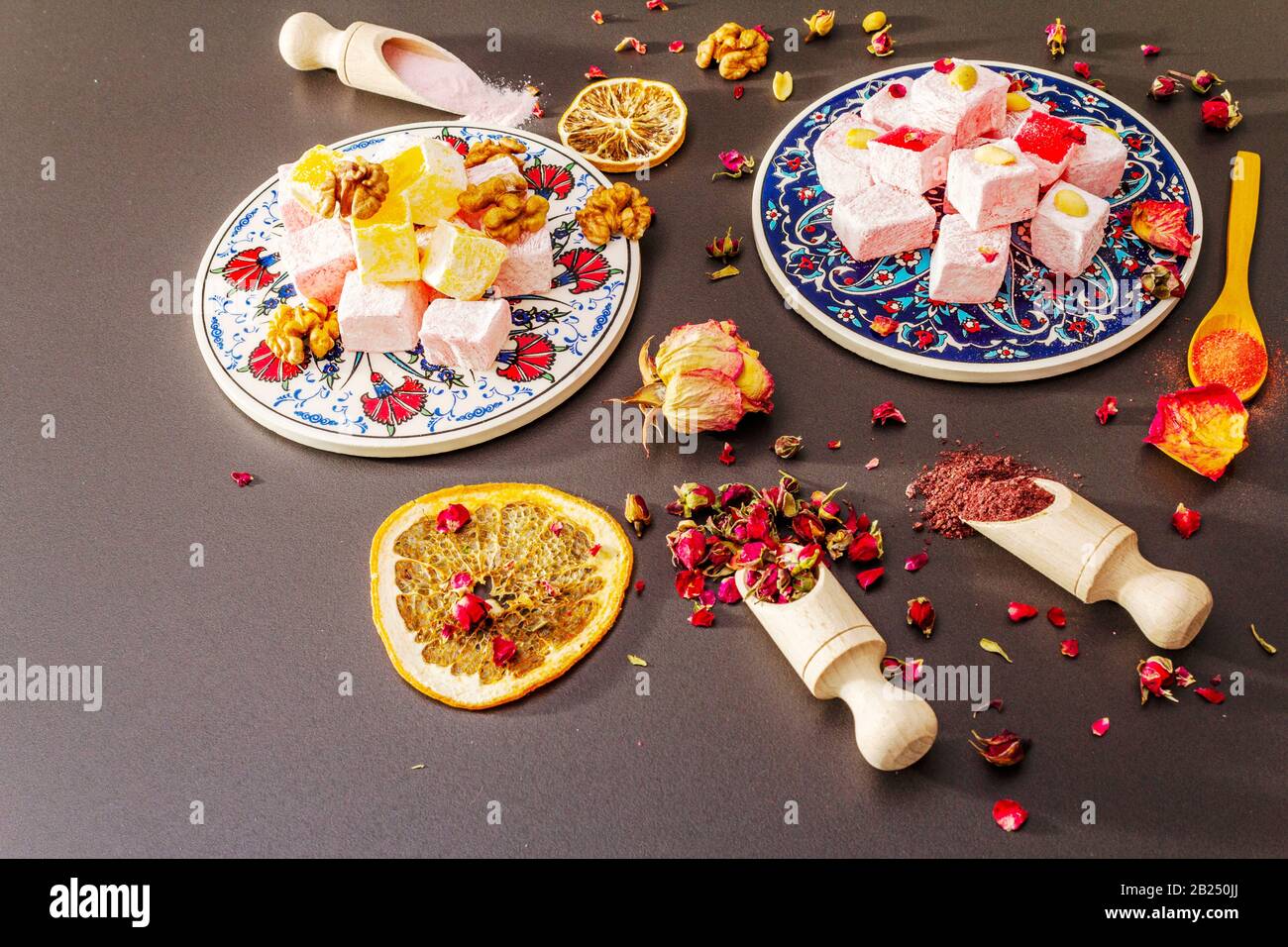 Eastern sweets. Traditional Turkish delight Rahat lukum with rose and ...