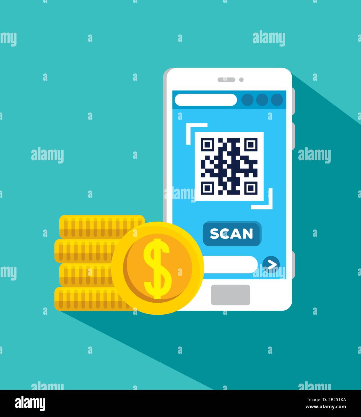 scan qr code with smartphone and pile coins Stock Vector Image & Art ...