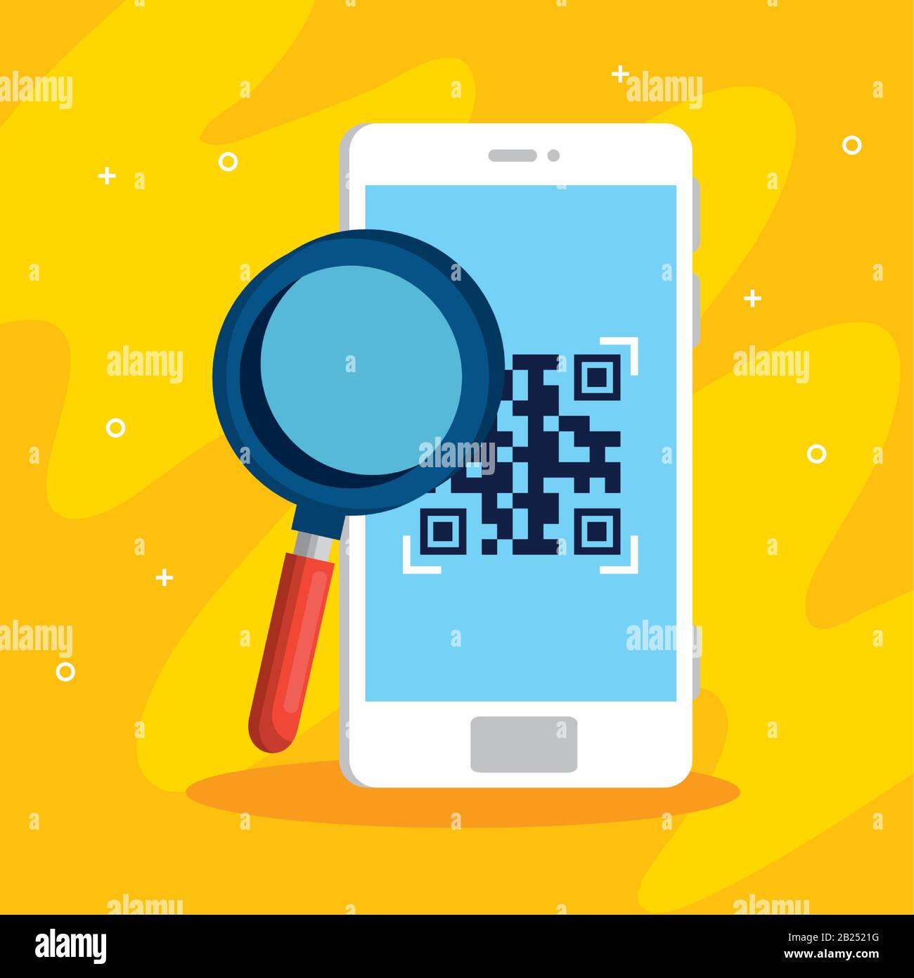 scan qr code with smartphone and magnifying glass Stock Vector Image ...