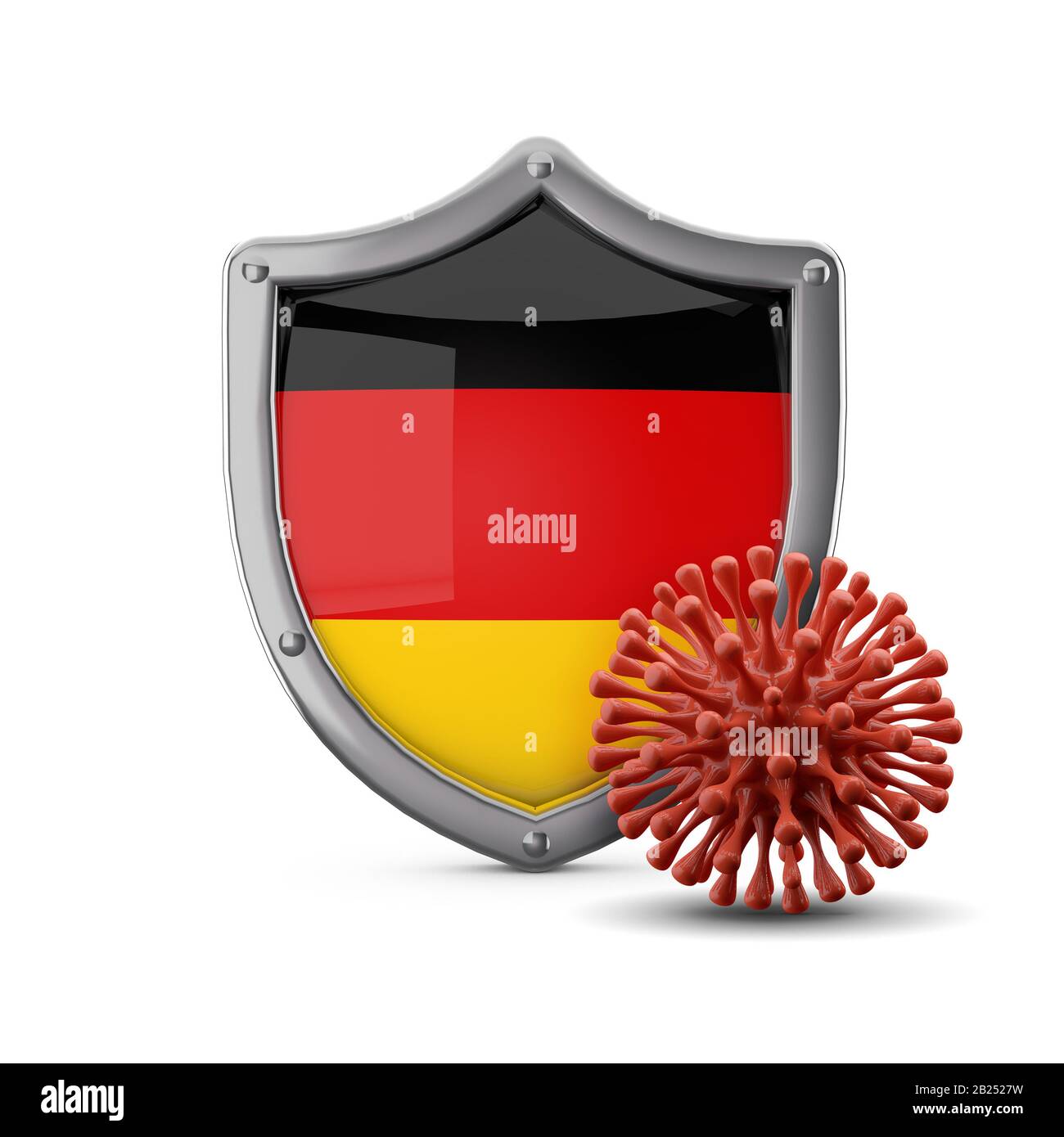 Germany flag shield protection against a virus bacteria. 3D Render ...