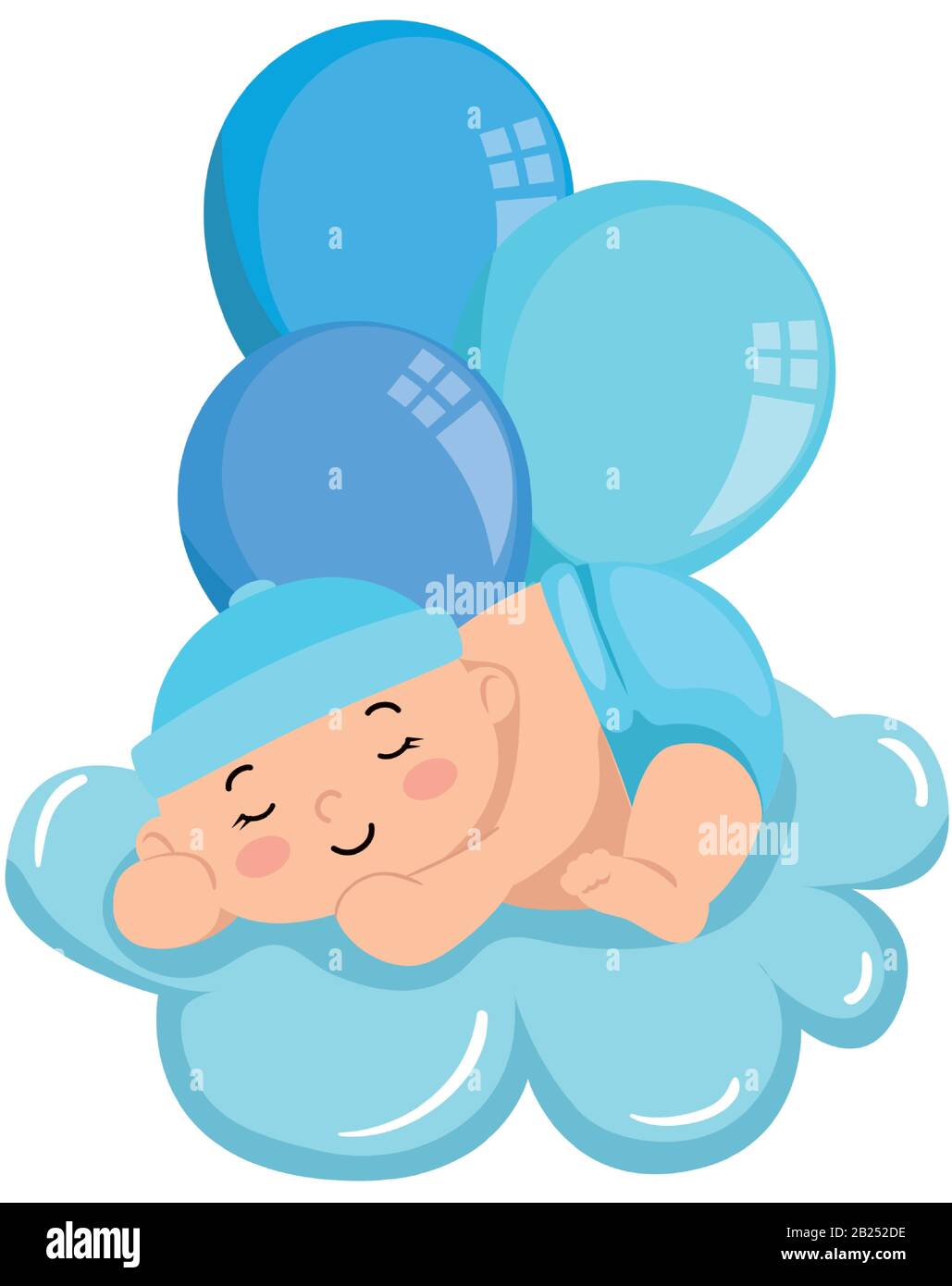 cute little baby boy sleeping in cloud with balloons helium Stock ...